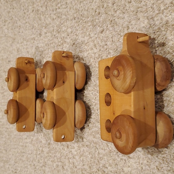 Hand Crafted | Toys | Vintage Wooden Train Set Handcrafted 3piece Train ...